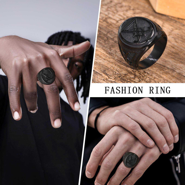 Black Stainless Steel Rings for Men, Sigil of Lucifer Seal of Satan ...