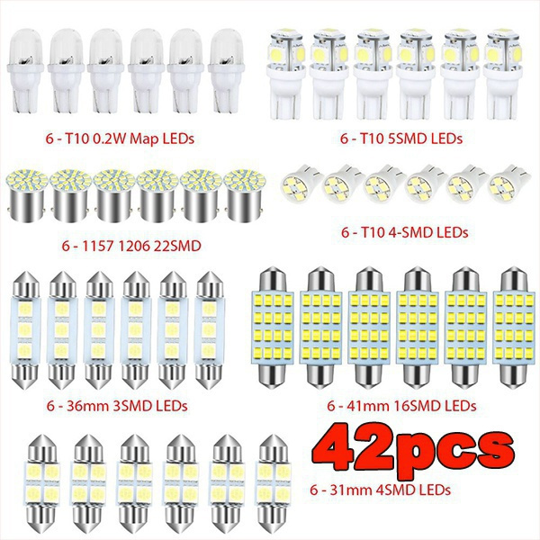 42pcs LED Car Interior White Combo LED Map Dome Door Trunk License ...