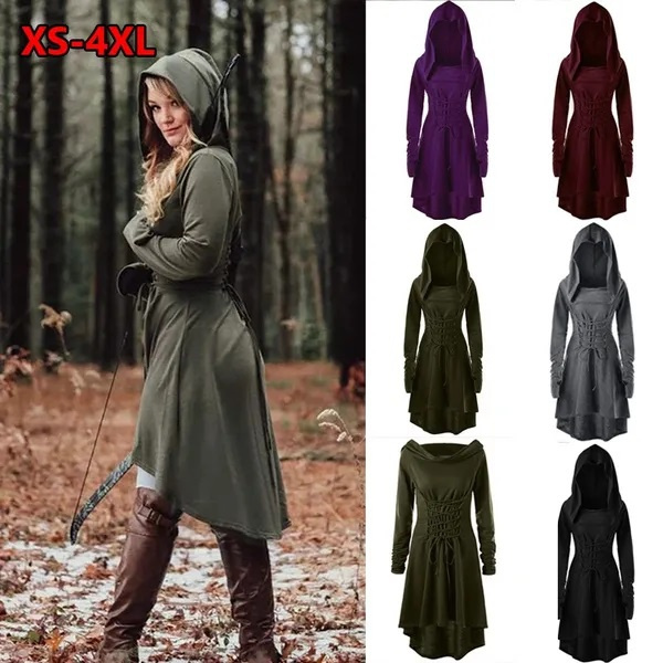 New Womens Medieval Renaissance Archer Cosplay Costumes Hooded Robe ...