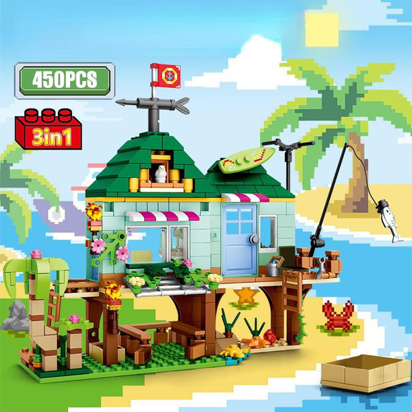 City Creative Seaside Cabin House Building Blocks Street View Model ...