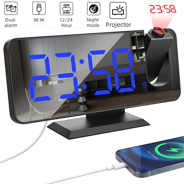 Mirror Digital Alarm Clock Projection Clock Projector Snooze Clock with ...