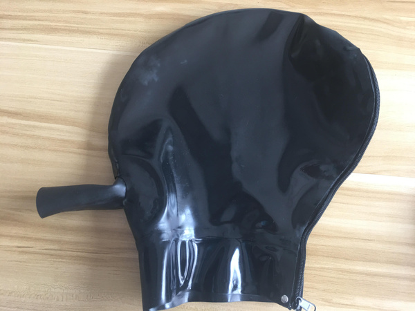 100% Natural Latex Rubber Black Mask Hood Halloween Uniform Masquerade ...