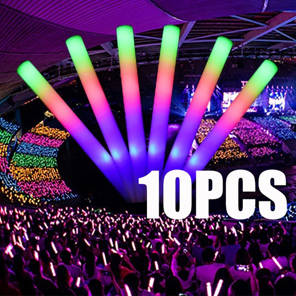 10Pcs Colorful Glow Sticks LED Foam Cheer Tube Multicolor Sponge Wands ...