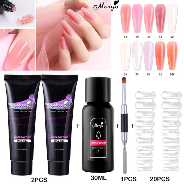 Monja 5pcs Set Acrylic Uv Gel Extension Nail Gel Kit Nude Glitter Color