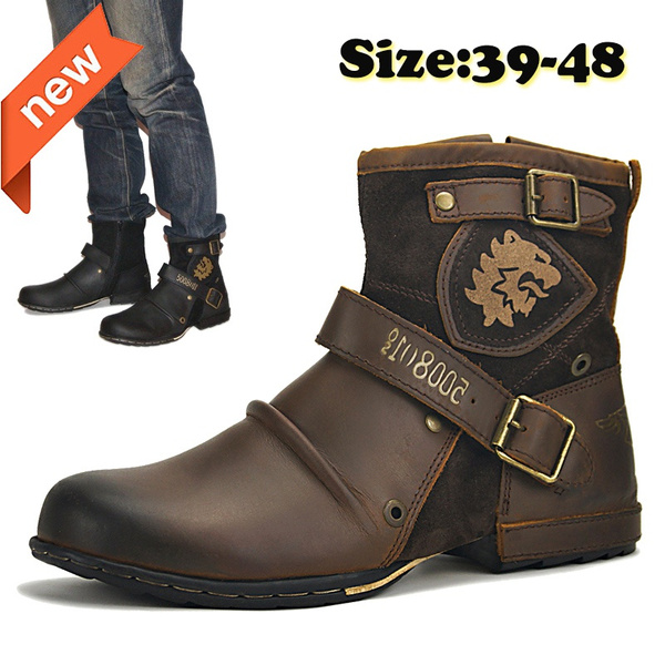 Newest Cow Leather Men Boots Metal Clasp Side Zipper Wild Casual Boots ...