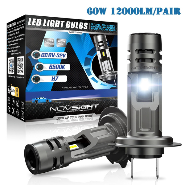 NOVSIGHT H7 LED Headlight Bulbs 60W 12000LM 6500K White Car Headlamp ...