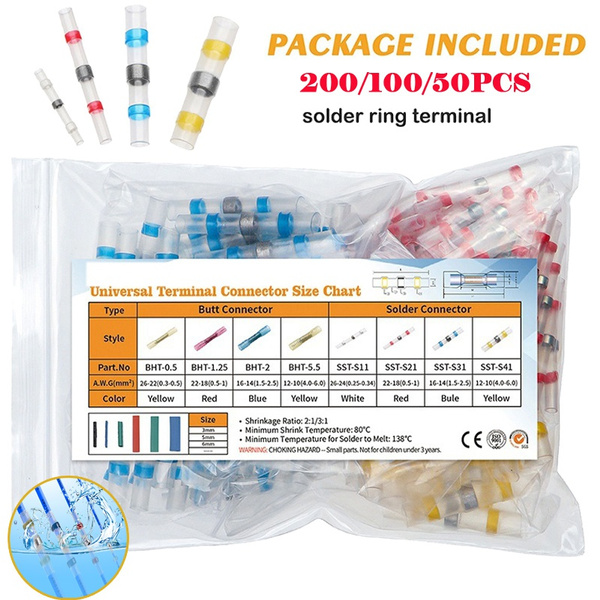 200/100/50PCS Solder Ring Connectors Heat Shrink Sleeve Solder Seal ...
