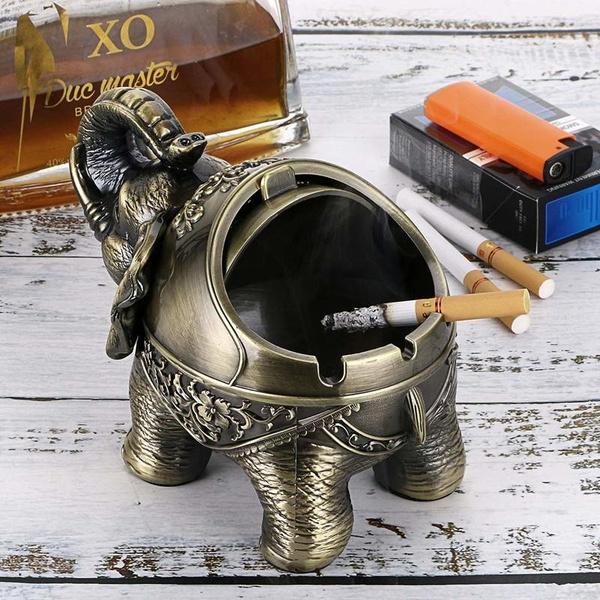 Home Office Elephant Windproof Ashtray with Lid Desktop Metal Cigarette ...