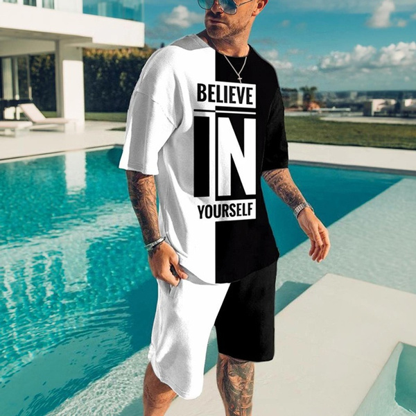 New men's Korean suit 3D printing trend digital printing T-shirt casual ...