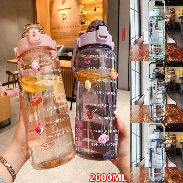 New 2 Liter Water Bottle with Straw Female Jug Girls Portable Travel Bottles Fitness Bike Cup ...
