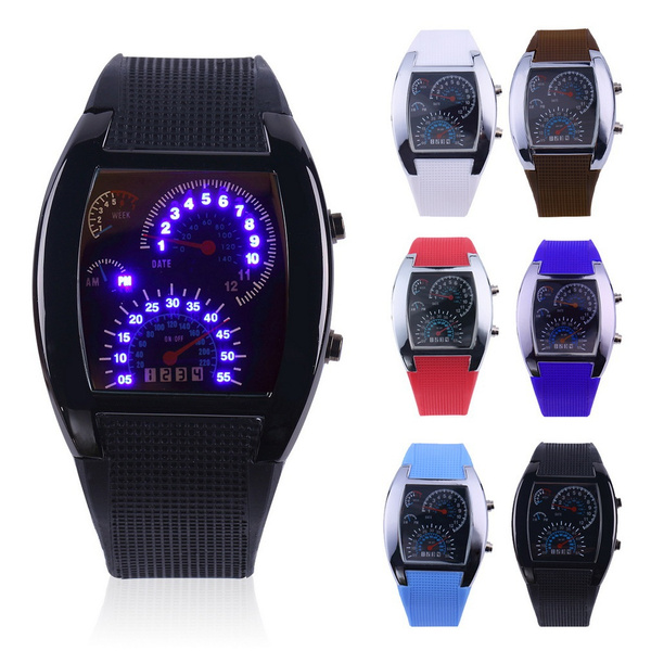 Turbo Style Rubber Band Vintage Cool Speedometer LED Wrist Watch Sport ...