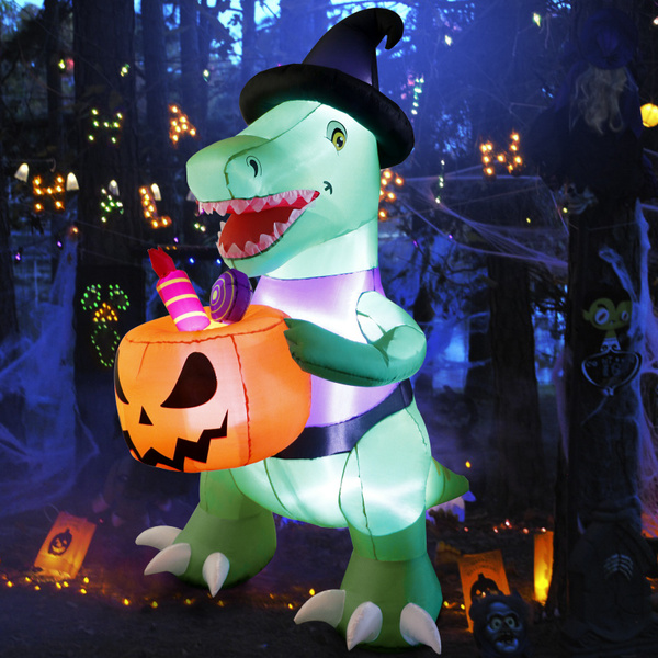 6FT Halloween Inflatable Dinosaur Pumpkin LED Party Yard Lawn Garden ...