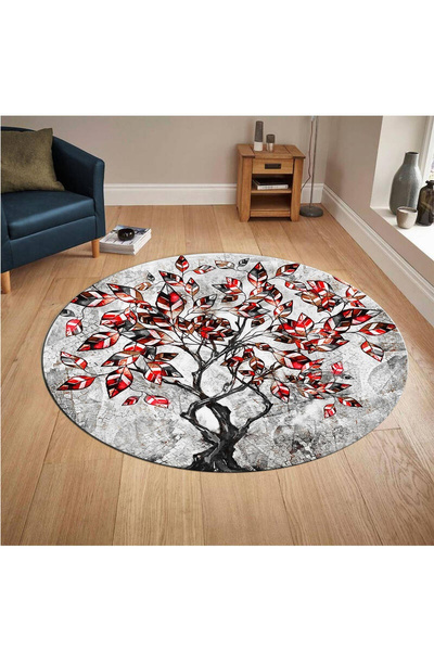 MARKAPIA HOME Colorful Leaf Tree Round Digital Printed Non-Slip Floor ...