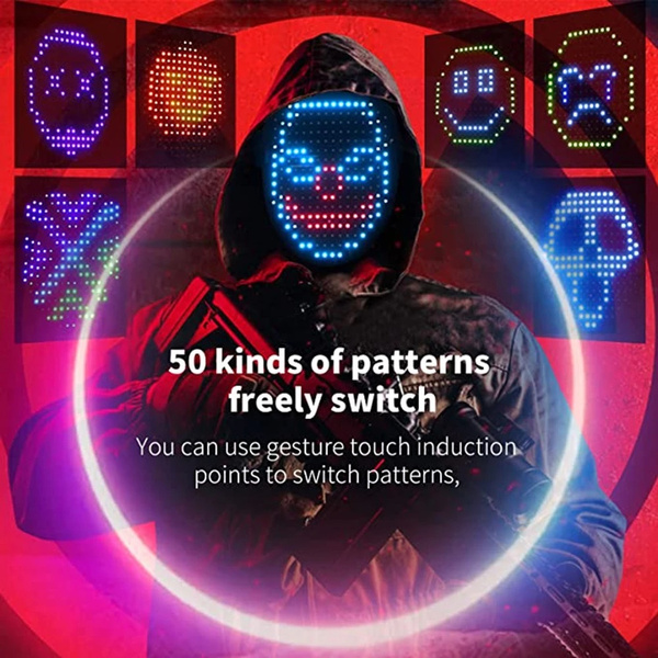 New LED Party Face Mask Light Up Mask with 50 Pattern Display ...