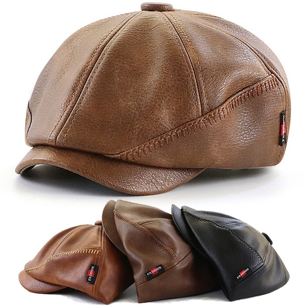 Men's Leather Cap Beret Hunting Cap Beanie Trucker Mens Sports Hat | Wish
