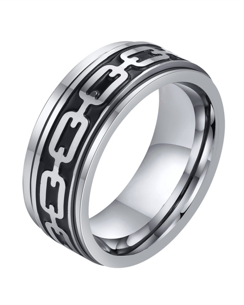 Vintage Men's Spinner Ring Stainless Steel Personality Chain Shaped ...