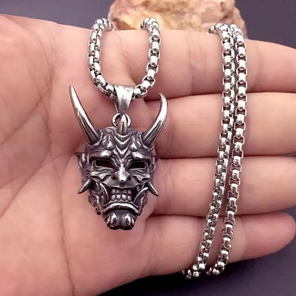 Japanese Street Oni Samurai Necklace Punk Pendant Necklace Vintage Men ...