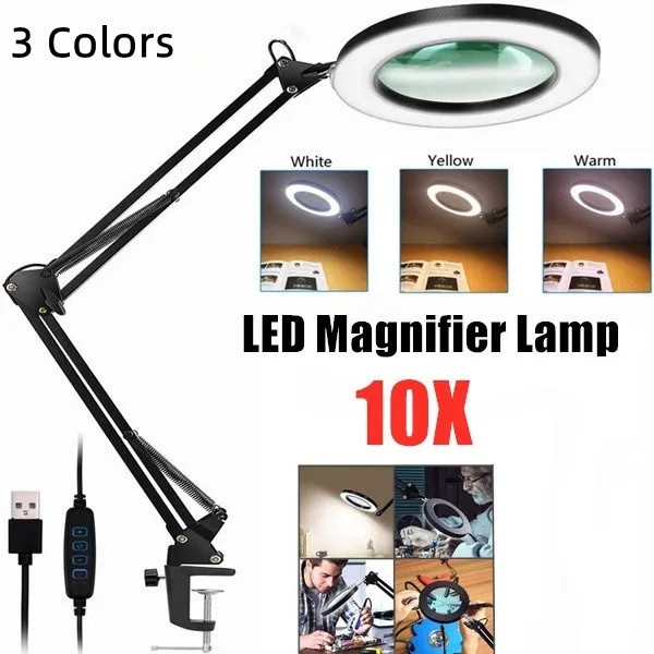 10X LED Magnifier Lamp Professional Magnifying Glass Desk Lamp 3 colors ...