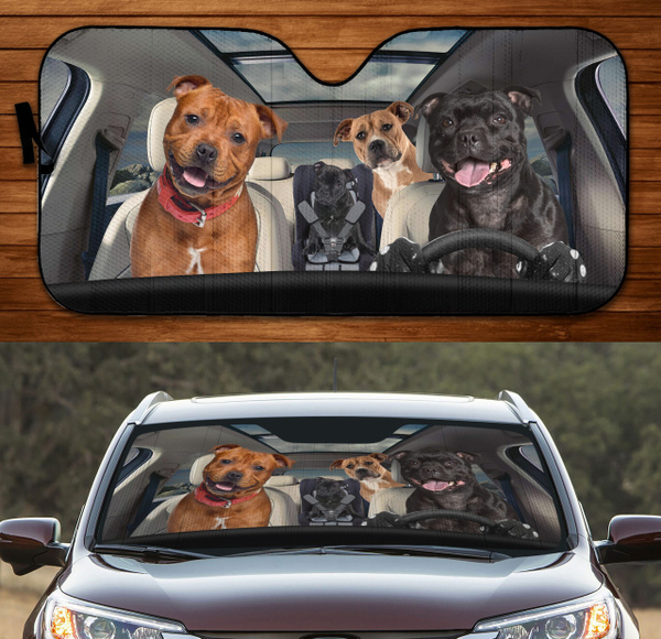 Four Staffordshire Bull Terriers Family Car Windshield Auto Sun Shade ...