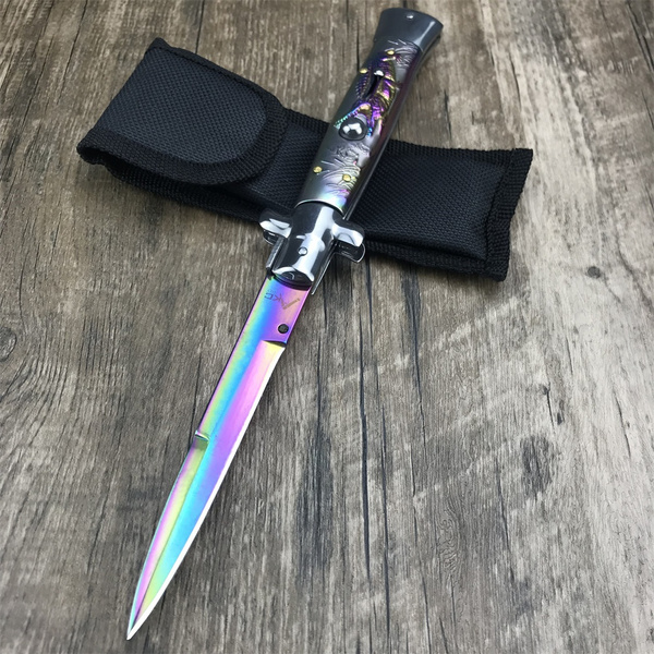 11 Inch AKC Italian MAFIA Stiletto AUTO Switchblade Spring Folding 440C ...