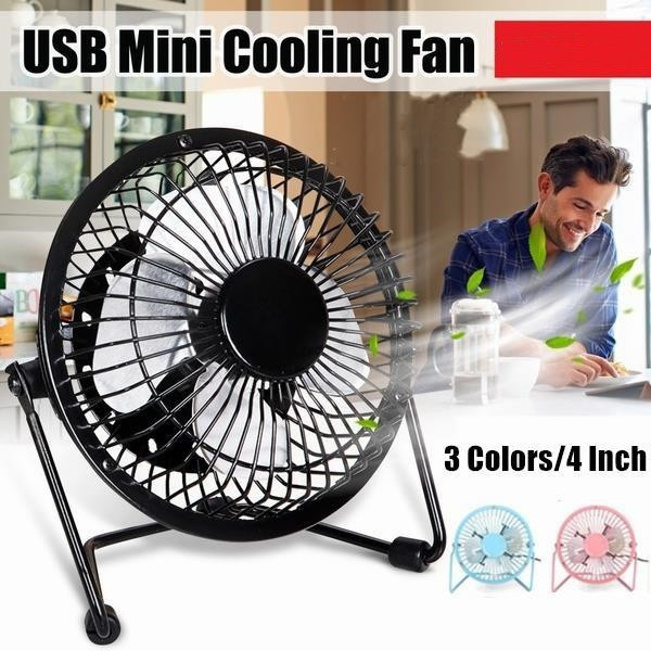 4 Inch Mini USB Desk Fan Small Quiet Personal Cooler USB Powered ...