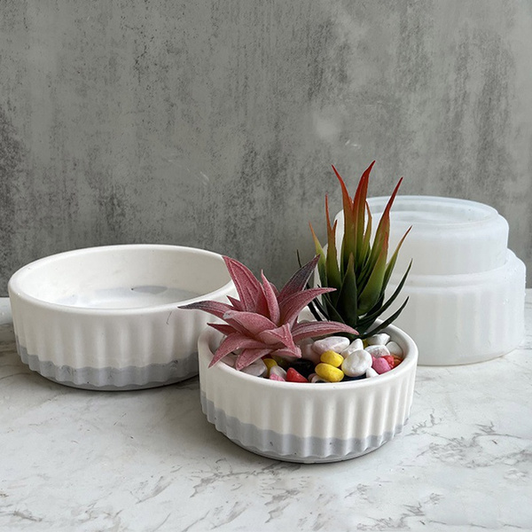 Silicone Resin Flower Pot Molds DIY Stripe Mold Resin Casting Mold ...