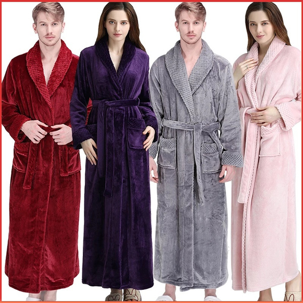 Women Men Thermal Luxury Flannel Extra Long Bath Robe Winter Sxey Grid ...