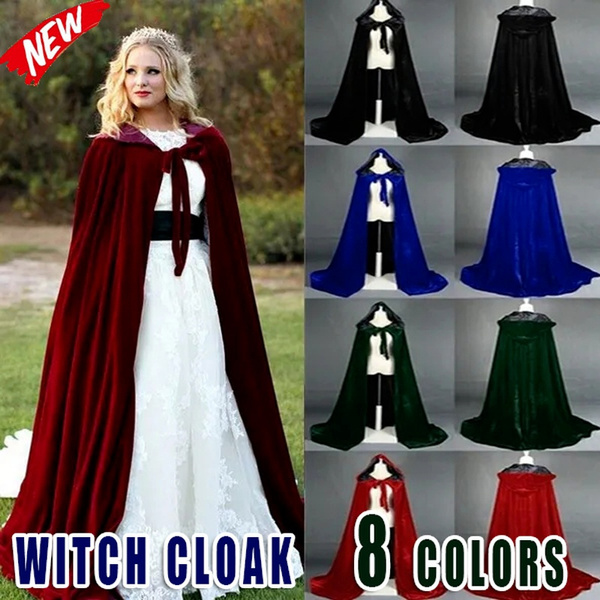 Wine Red Black Hooded Cloak Long Velvet Cape Robe Green Black Red ...