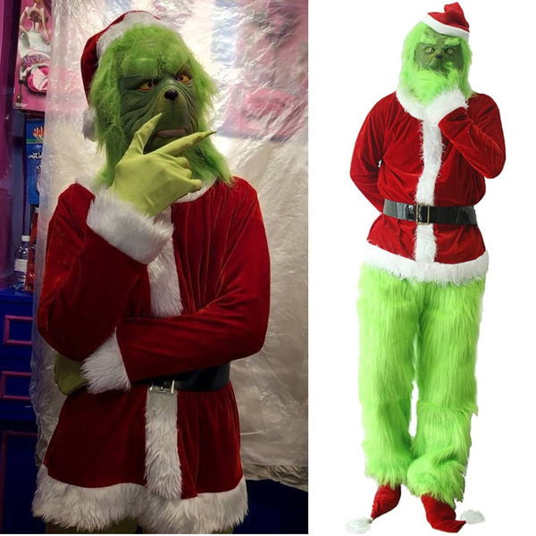 Christmas Cosplay Costume Grinch Stole Santa Suit Green Outfit with ...