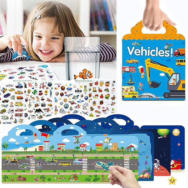 Kids Reusable Sticker Book Multiple Scenarios Cartoon DIY Puzzle ...