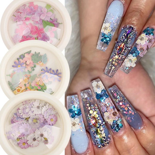 4 Boxes Nail Flower Ultra-thin Wood Pulp Patch DIY Color Mixed Small ...