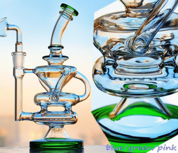 Blue pink two recycler glass swirly dab rig hookahs water pipe 14mm ...
