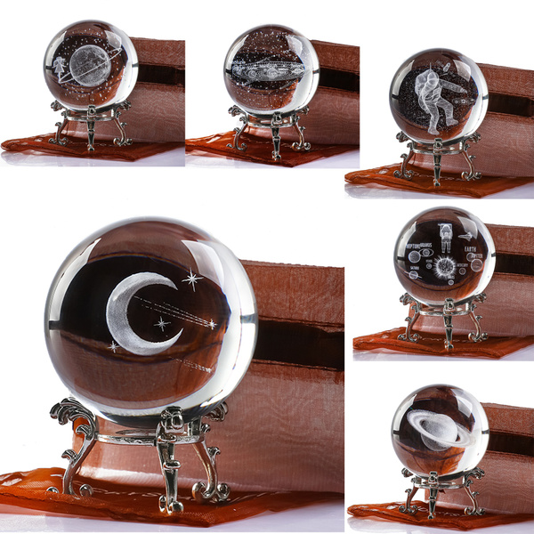 H&D 60mm (2.3 Inch) 3D Laser Engraved Crystal Glass Ball with Metal ...