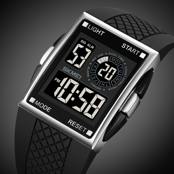 Cool Mens Watches Rectangle Face Digital Show SKMEI Watch Military Army ...