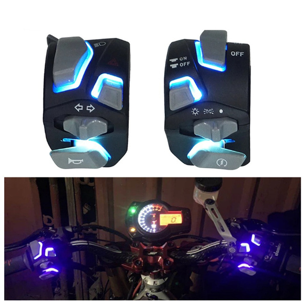 2PCS ABS Blue Motorcycle Handlebar Switches Electric Start Turn Signal ...