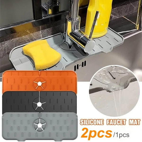 Silicone Faucet Mat for Kitchen Sink Splash Guard Drain Pad Bathroom ...