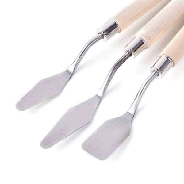 3pcs Wood Professional Stainless Steel Oil Painting Spatula Palette ...