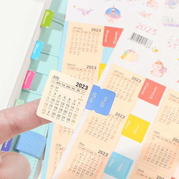 2 Sheets 2023 Year Monthly Calendar Index Page Stickers Bookmark ...