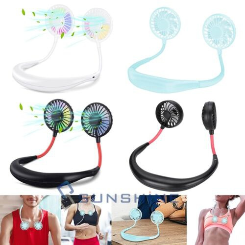 USB Rechargeable Portable Neckband Lazy Neck Hanging Dual Cooling Mini ...