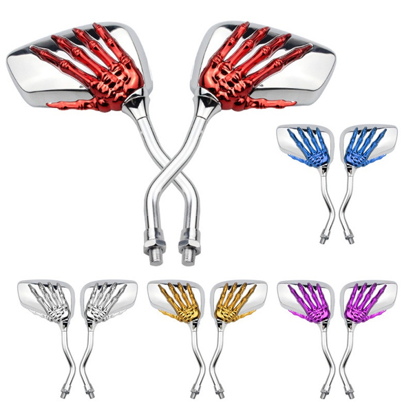 Pair Universal Skull Hand Claw Motorcycle Mirrors 8MM/10MM Rearview ...