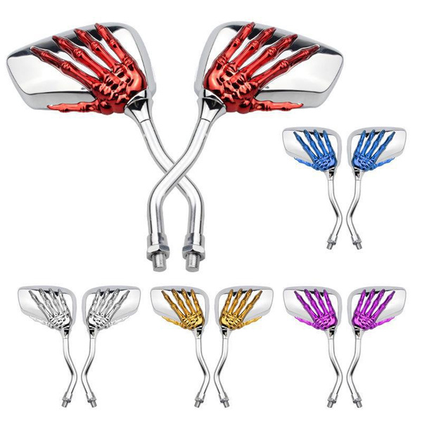 Pair Universal Skull Hand Claw Motorcycle Mirrors 8MM/10MM Rearview ...