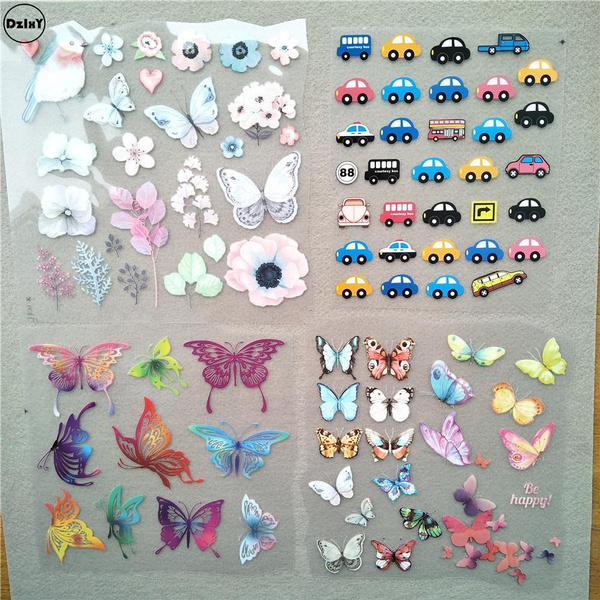 4 Sheets/Lot Butterfly Thermo-Stickers For Clothes Iron On Flowers Heat ...