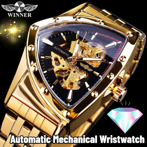 WINNER Steampunk Mens Watchs Double Side Skeleton Transparent Gold ...