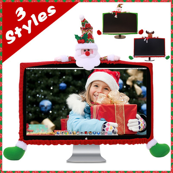 Christmas Computer Monitor Cover, Elastic Xmas Decorations Reindeer ...