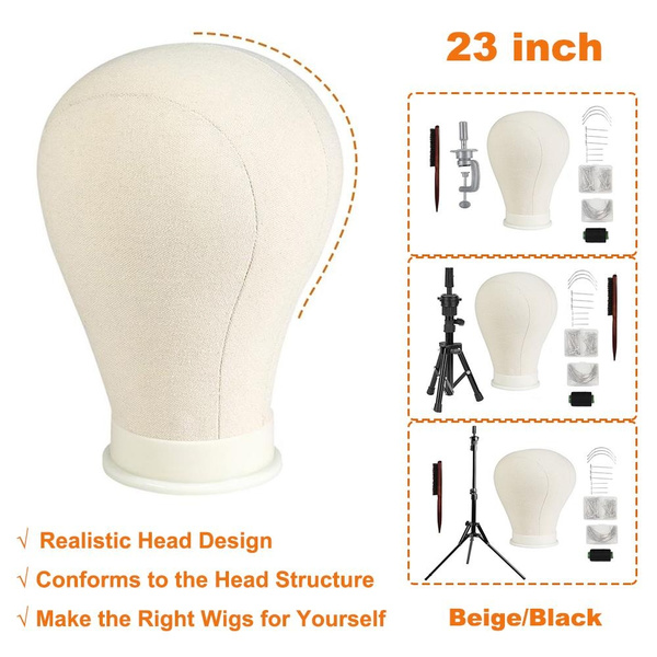 23 inch Wig Stands Mannequin Head Practice Canvas Block Head for Wigs ...