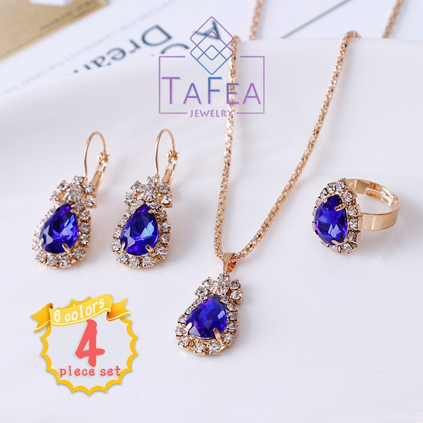 4 Pieces / Set Luxury Necklace Set Engagement Ring Earrings Pendant Beautiful Wedding Jewelry ...