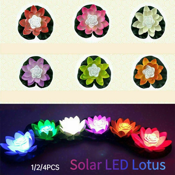 1/2/4PCS Outdoor Floating Light Lotus Flower Lamp Pool Garden Water ...