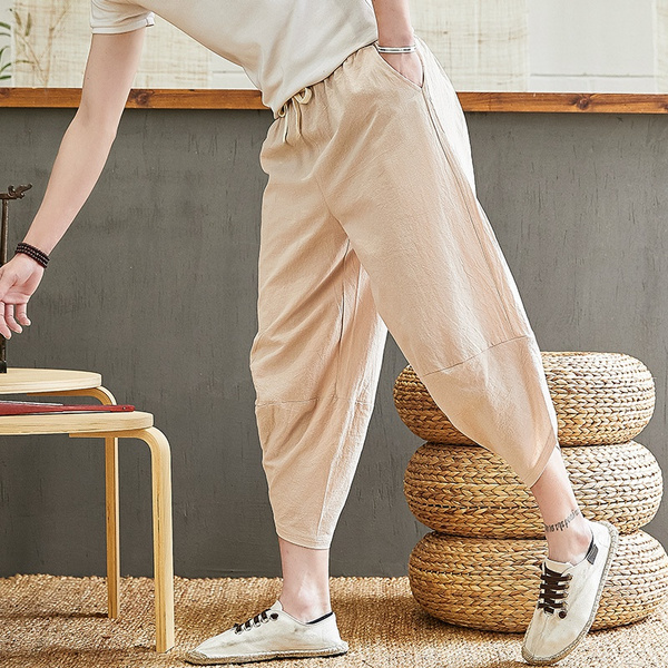 New Fashion Men Casual Harem Pants Summer Trousers Mens Cotton Linen