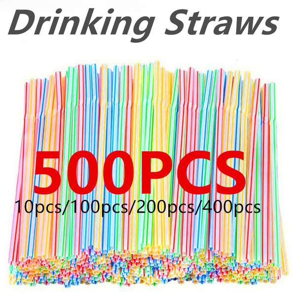 Disposable Plastic Drinking Straws Multi-Colored Striped Bendable Elbow ...
