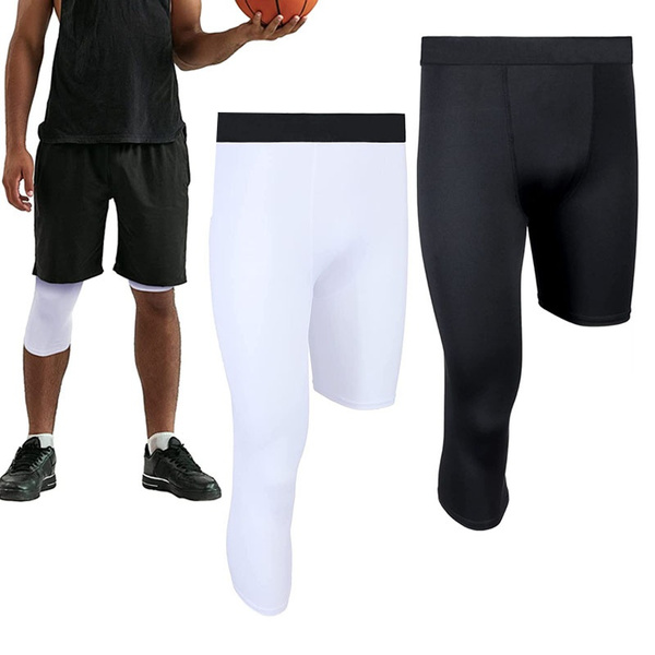 Men Compression Base Layer Running Tight Sport Cropped One Leg Leggings ...